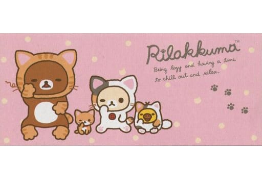 Towel and Tenugui towel (Character Kuta) Pink Leisurely Cat Towel ...