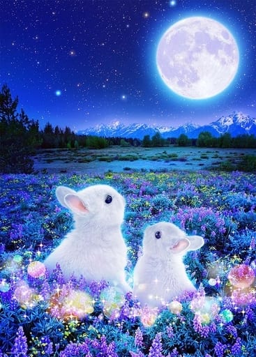 Moon Waiting Rabbit "Fantasy Art / Wilfer" Shining Jigsaw Puzzle 600 ...