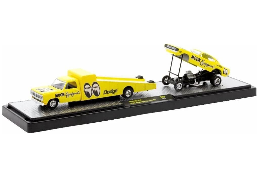 駿河屋 - 1/64 1974 Dodge ramp truck hauling a 1971 Challenger Funny Car ...