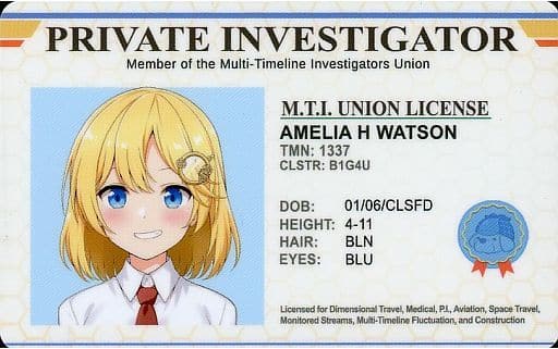 [Single item] Watson Amelia's official private detective license ...