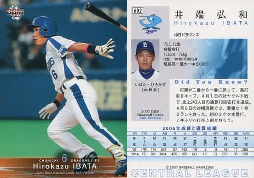 BBM / Regular Card / BBM2007 Baseball Card 2 nd 602 : Hirokazu Ibata ...