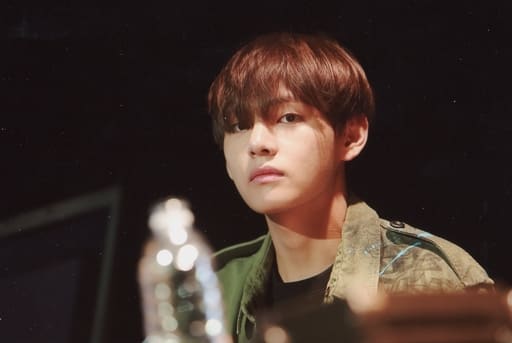 BTS / V / horizontal, bust up, costume green, black, right hand PET ...