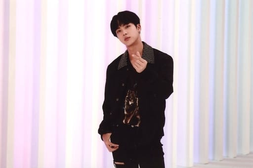 BTS / JIN / horizontal, above the knees, black costume, right hand ...