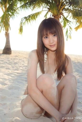 Shoko Hamada / Body, Sitting, SwimSuit White, both hands and feet, Both Legs Bent, Palm Tree ...
