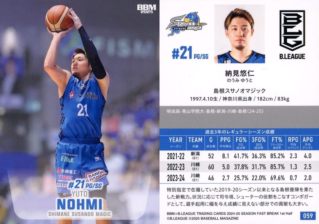 駿河屋 - 059[レギュラーカード]：納見悠仁（BBM）