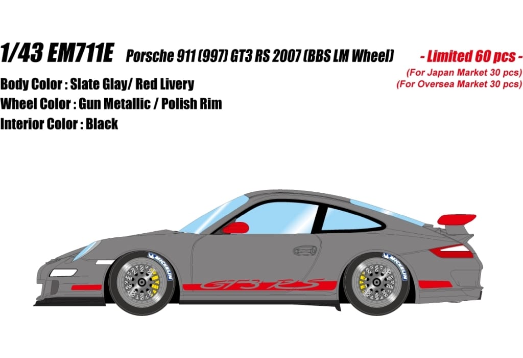 1/43 Porsche 911 (997) GT3 RS 2007 BBS LM Wheel (Slate Gray x Red Ivory ...