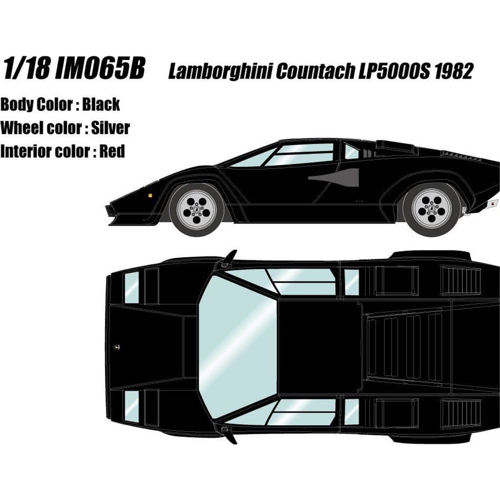 Minicar 1/18 Lamborghini Countach LP5000S 1982 (Black x Red Interior ...
